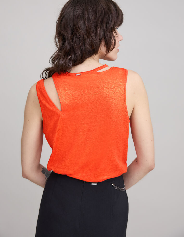 Women's iridescent linen knit asymmetrical melon tee-shirt