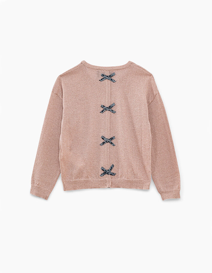 Girls’ medium pink sweater with printed bows on back