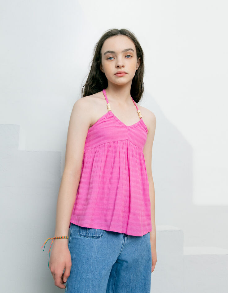 Girls’ pink backless top with bead decor IKKS