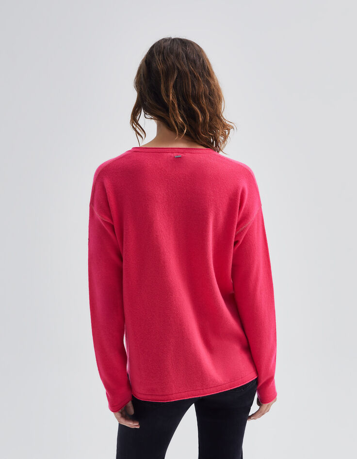 Women’s neon pink pure cashmere knit V-neck sweater IKKS