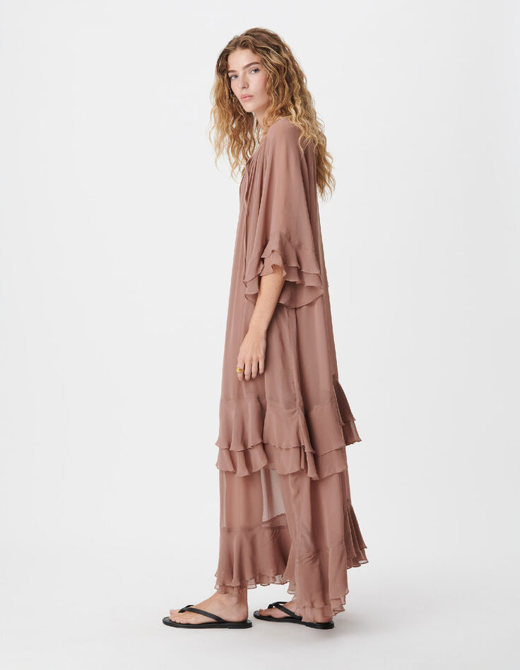 Robe longue fluide blush avec volants Femme IKKS
