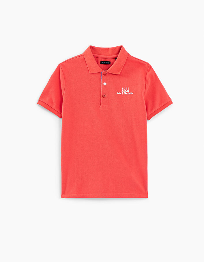 Boys’ coral polo shirt with surfboard embroidery on back