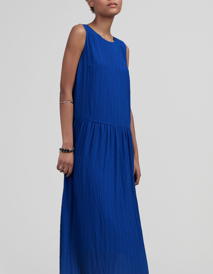 Robe longue cobalt recyclé tissu gaufré Femme