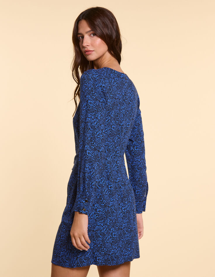 Schwarzes Kleid mit grafischem Blumendruck I.Code