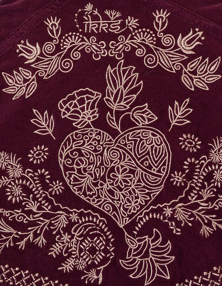 Veste prune en velours lisse esprit motard fille