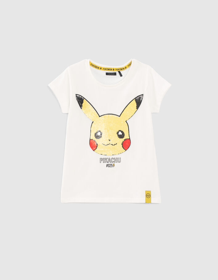 Girls’ white reversible sequin Pikachu POKEMON T-shirt