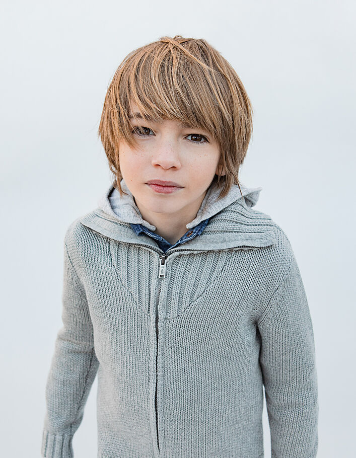 Boys’ mid-grey marl zip-neck cardigan