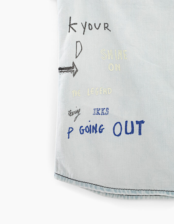 Boys’ bleach blue printed denim shirt