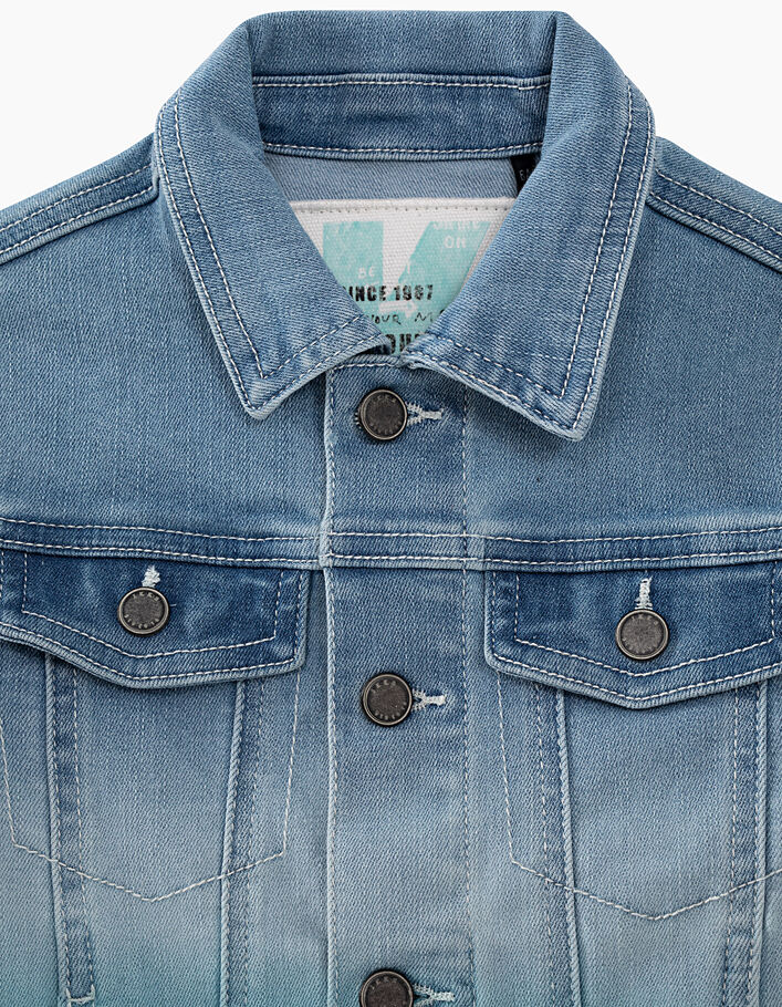 Boys’ bleach blue denim jacket with print on back
