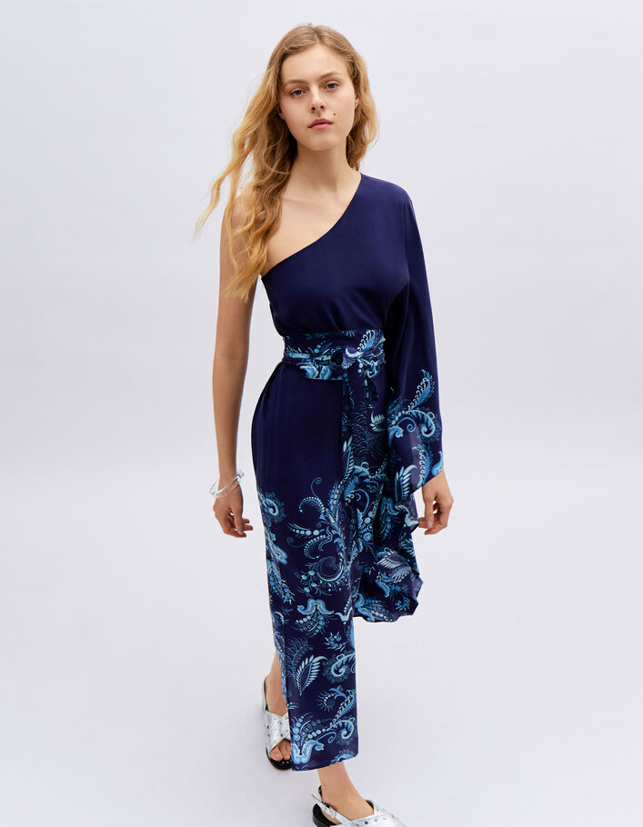 Robe asymétrique bleue motif cachemire IKKS x GIGEEZ Femme