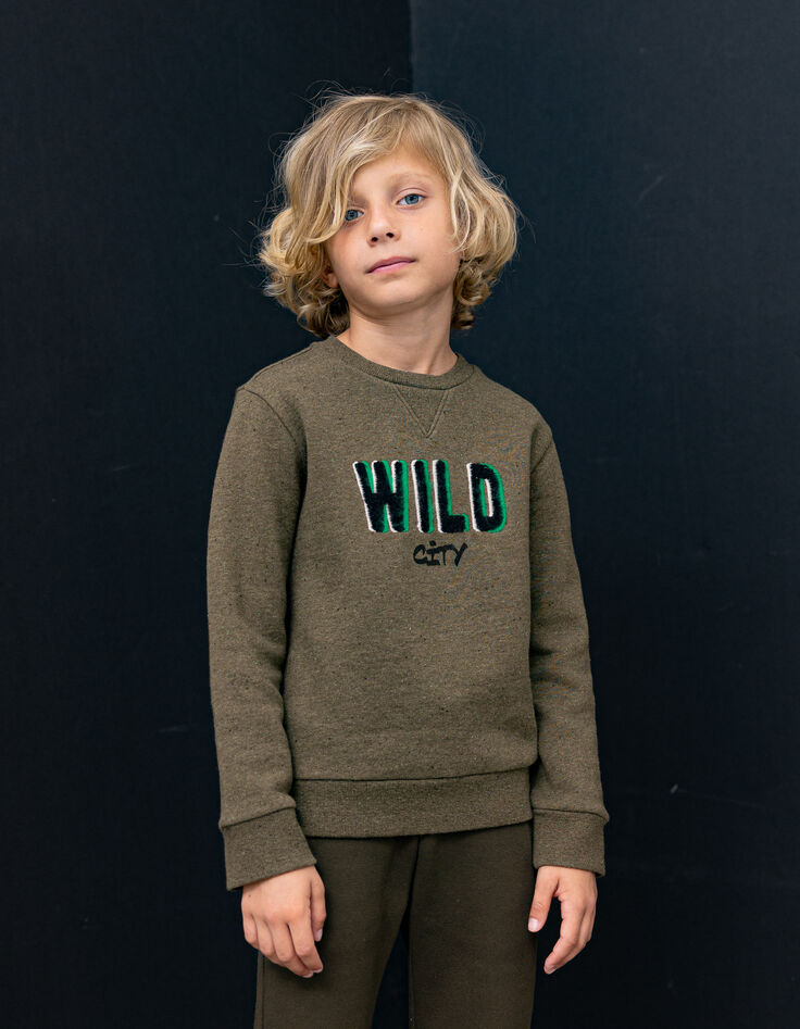 Sweat khaki typo punch needle effect boy