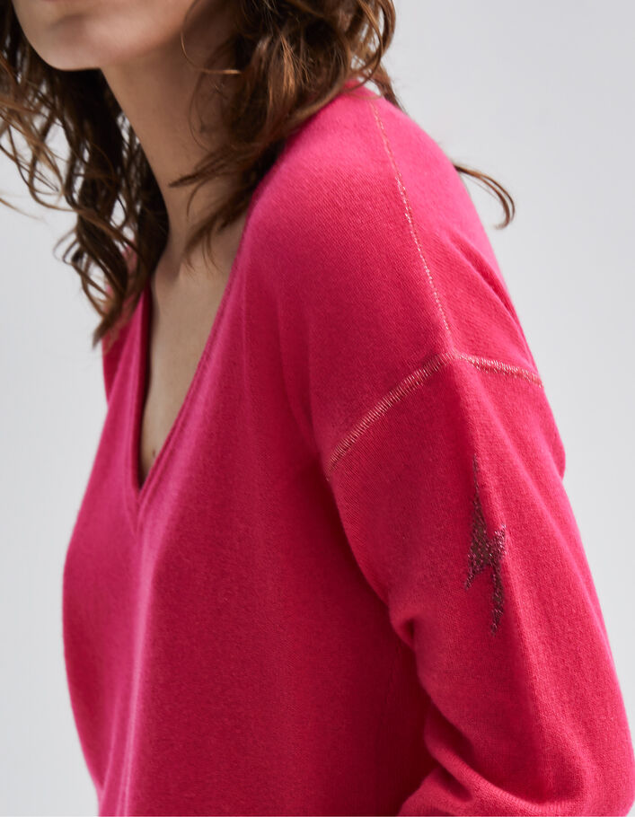 Women’s neon pink pure cashmere knit V-neck sweater