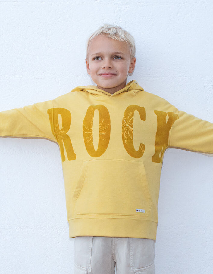 Sweat jaune maxi message flocage velours garçon