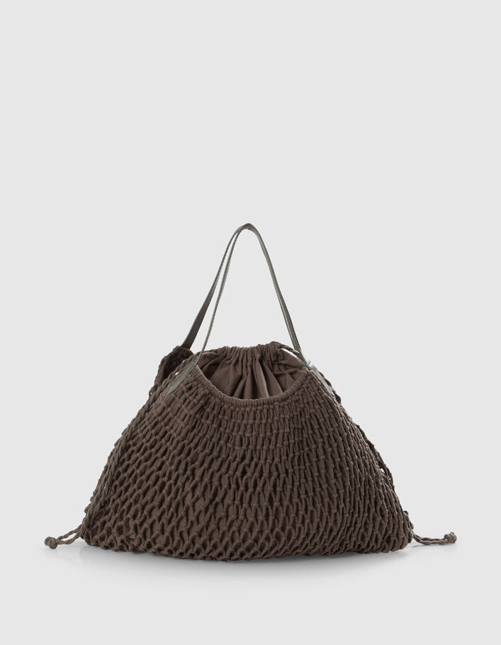 Women's khaki mesh lined tote bag