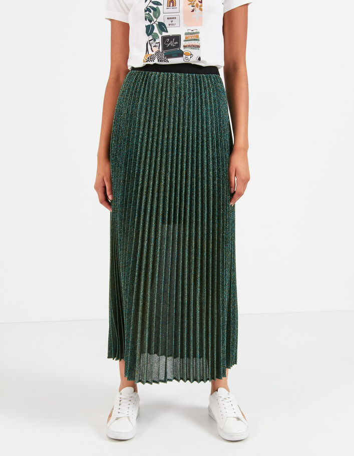 Lange empire-groene rok plissé met glitters I.Code