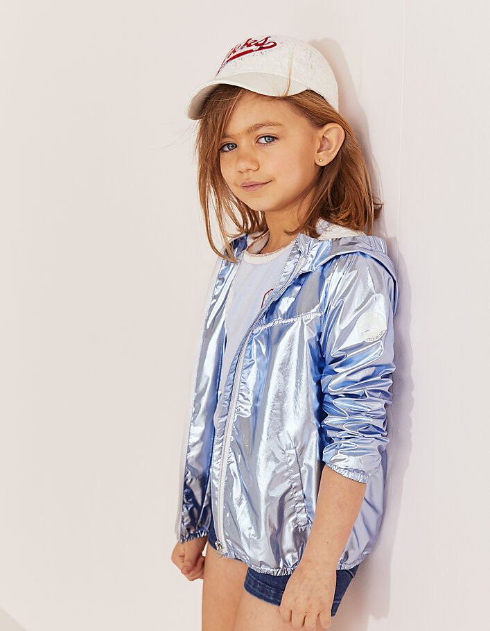 Girls' silver blue hooded windcheater