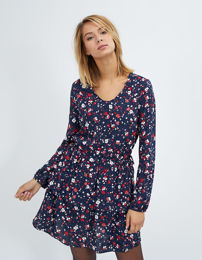 I.Code navy blue Floral Preppy print dress