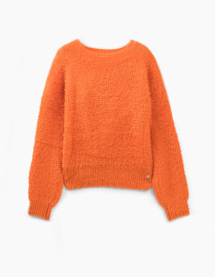 Girls’ orange fluffy knit sweater