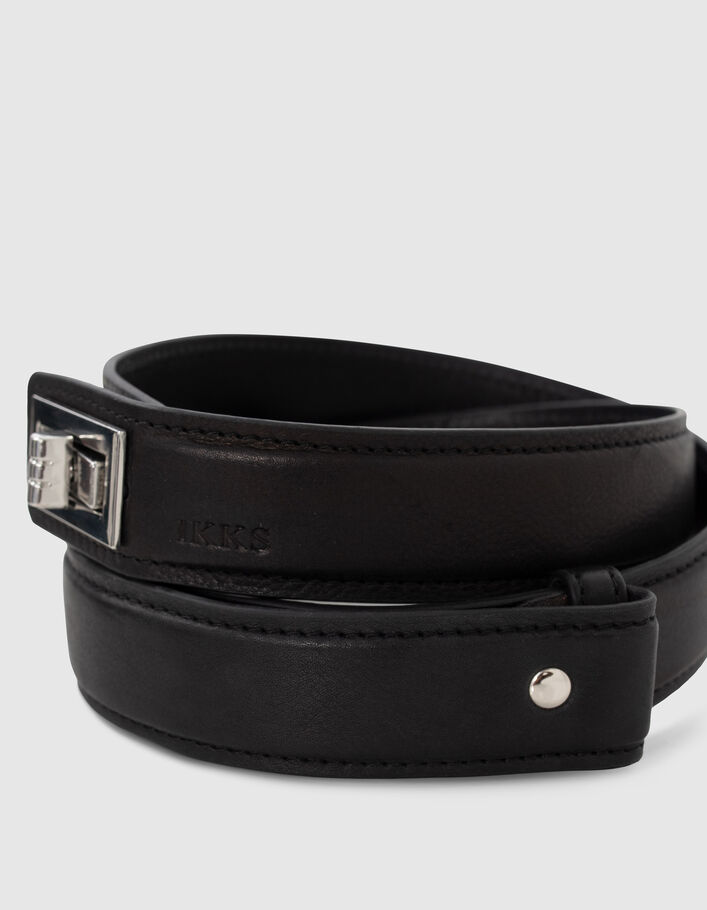 Women’s black leather belt with rotating buckle