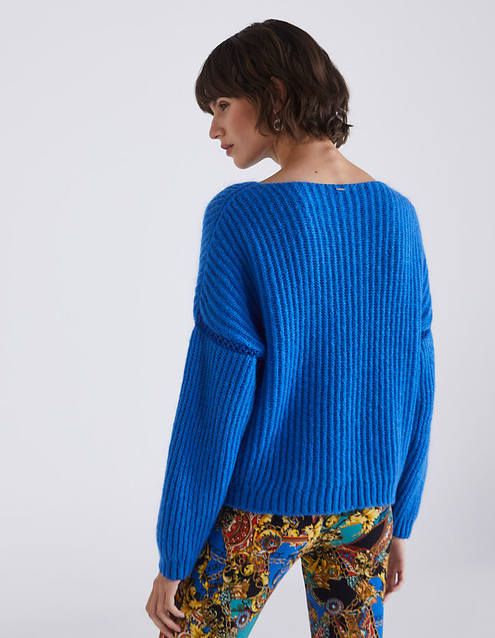 Women’s blue fluffy wool V-neck sweater
