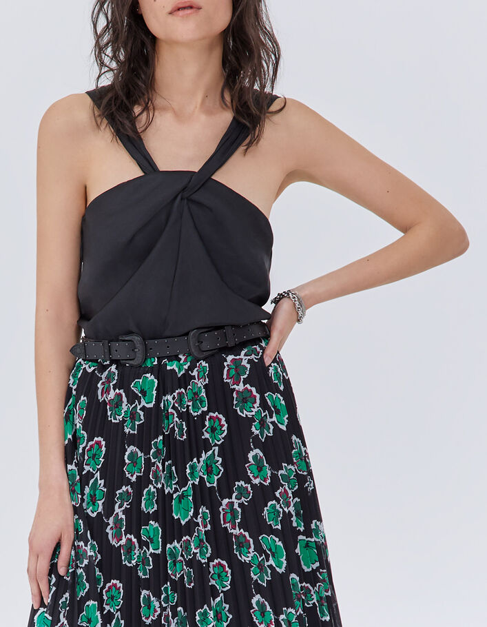 Asymmetrische zwarte top geknoopte hals Dames