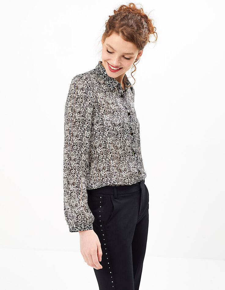 Schwarze, fließende Bluse mit Paisleyprint I.Code