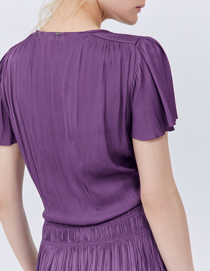 Robe courte violet à volants micro-plissée Femme