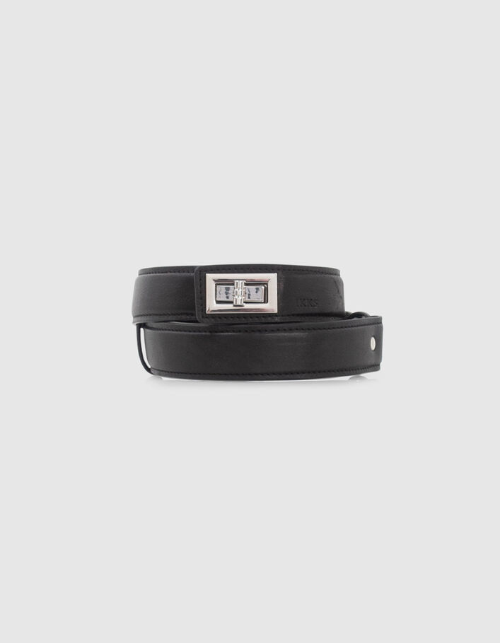 Women’s black leather belt with rotating buckle