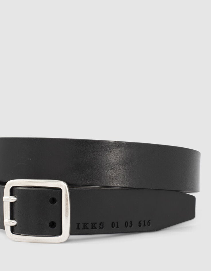 Men's black leather belt with double pin buckle