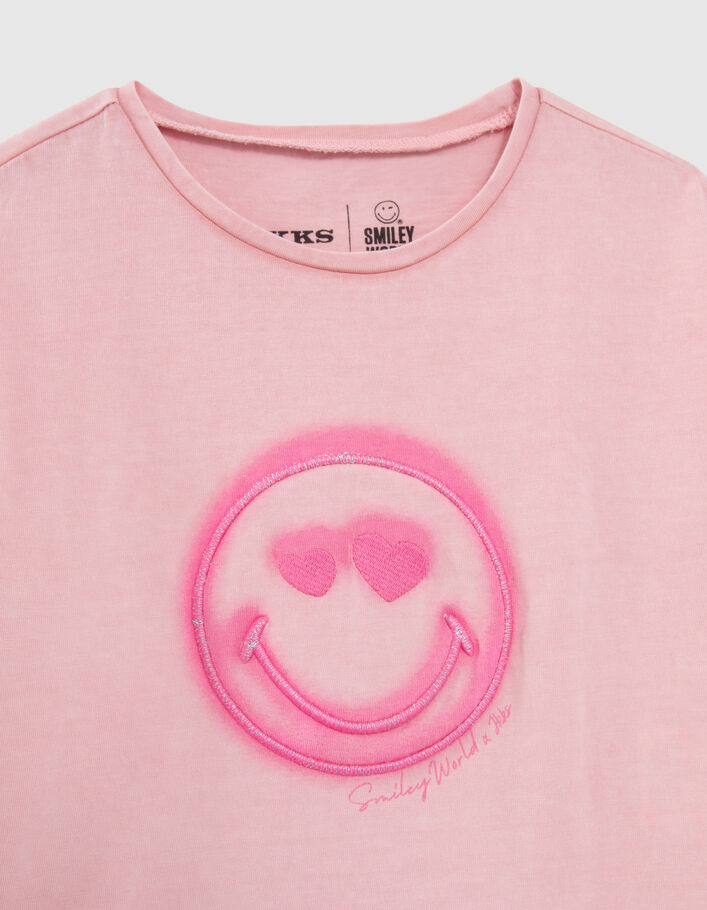 Girls’ pink T-shirt with SMILEYWORLD embroidery