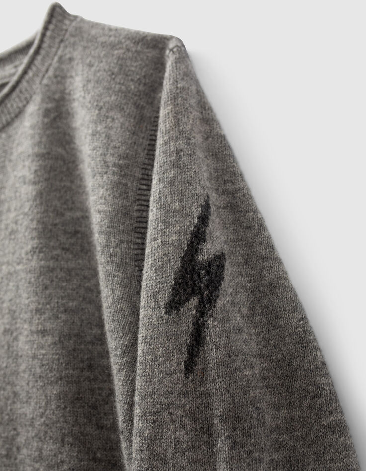 Pull gris tricot laine et cachemire détail éclair garçon IKKS