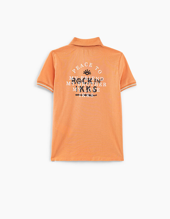 Boys’ faded orange polo shirt with printed back