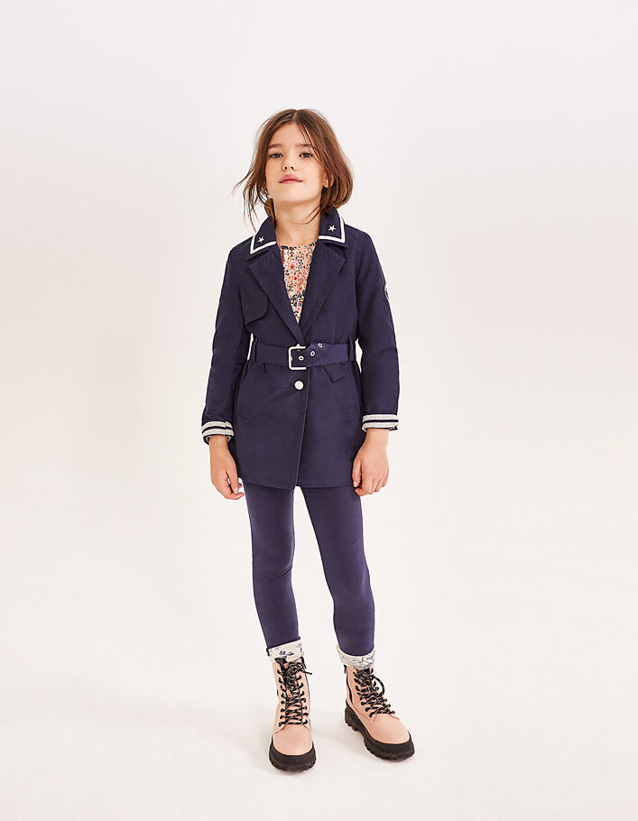 Girls’ navy trench coat with detachable hood