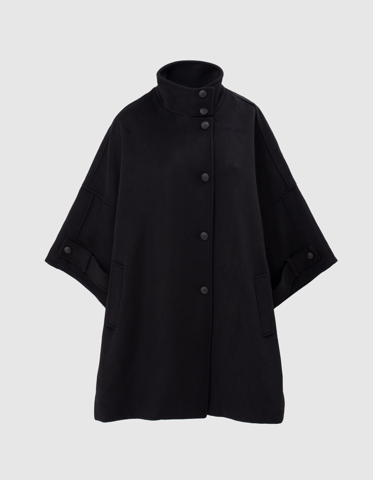 Women’s black wool-rich cape with officer buttons