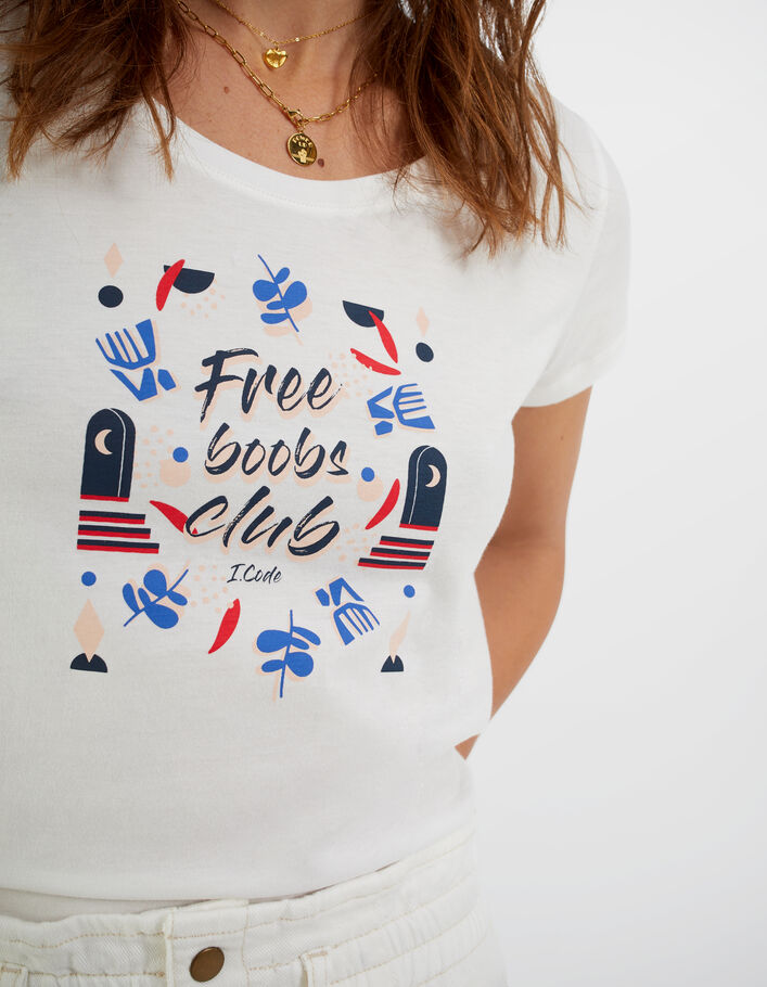 I.Code white Boho T-shirt with slogan
