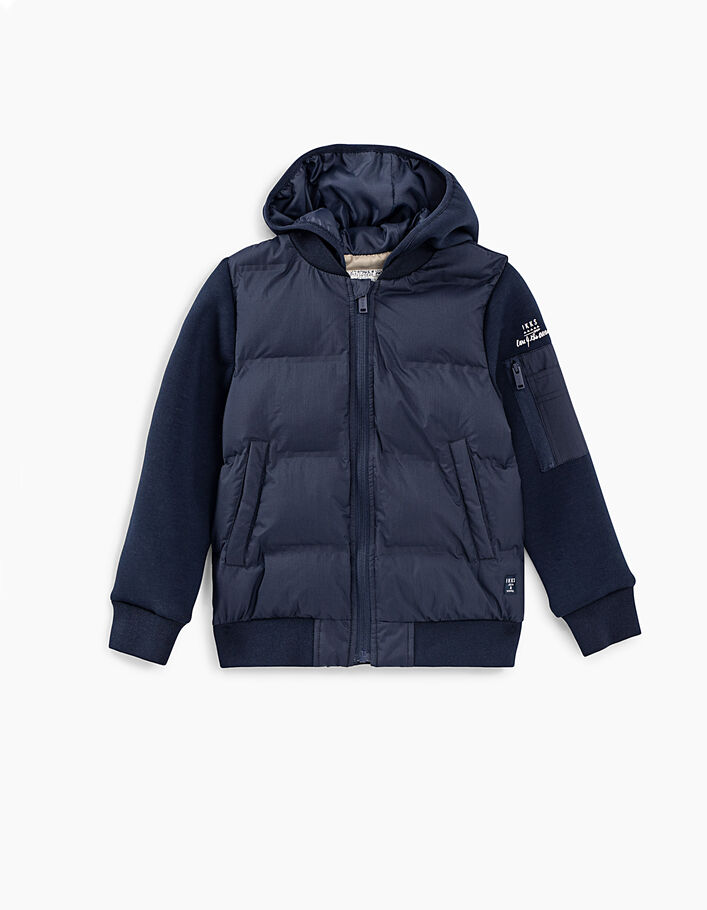 Boys' navy mixed fabric padded jacket with recycled filling