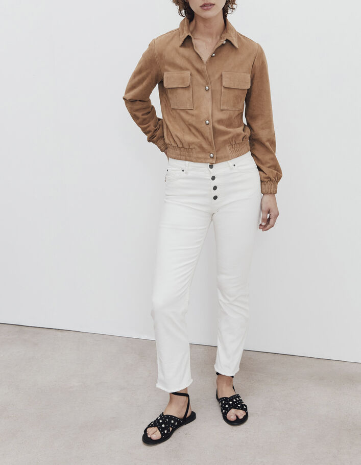 Women’s beige goatskin suede short jacket