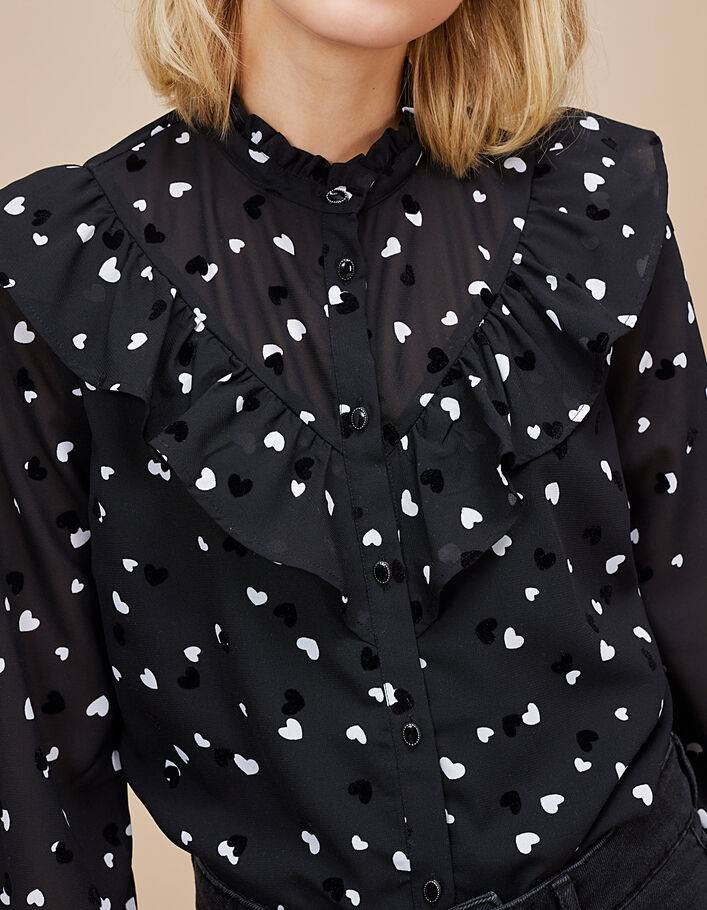 Camisa negra estampado corazones volantes I.Code