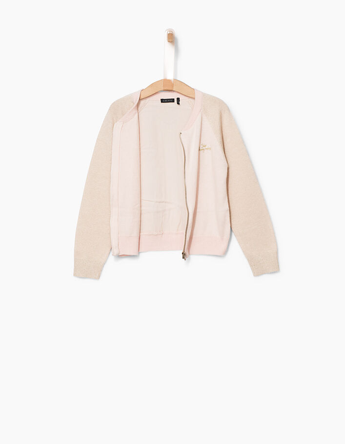 Girls’ powder pink mixed-fabric sparkly cardigan