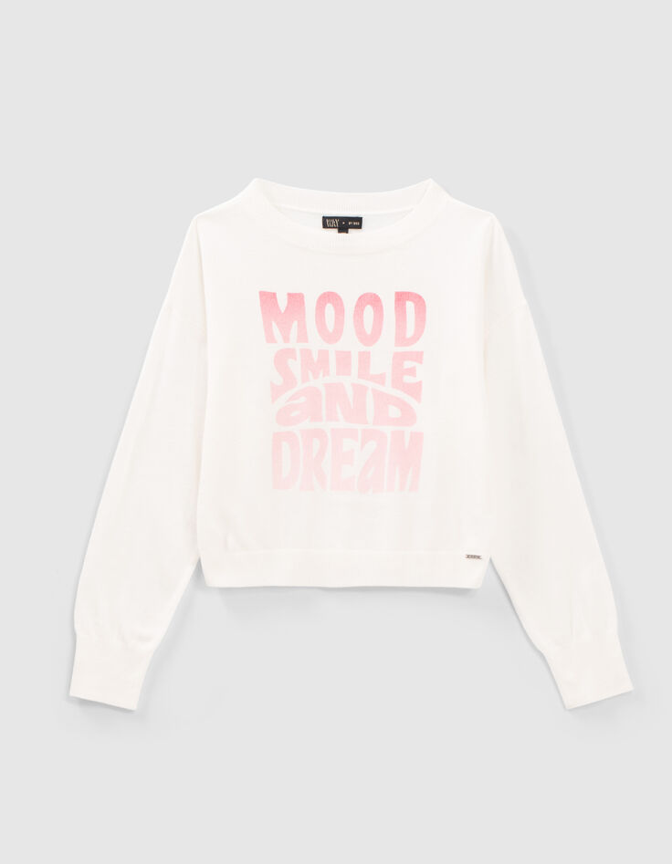 Girls’ ecru fine knit slogan sweater IKKS