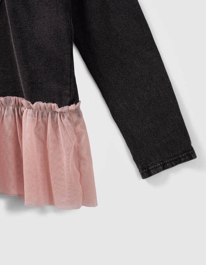 Girls’ grey mixed-fabric T-shirt with tulle