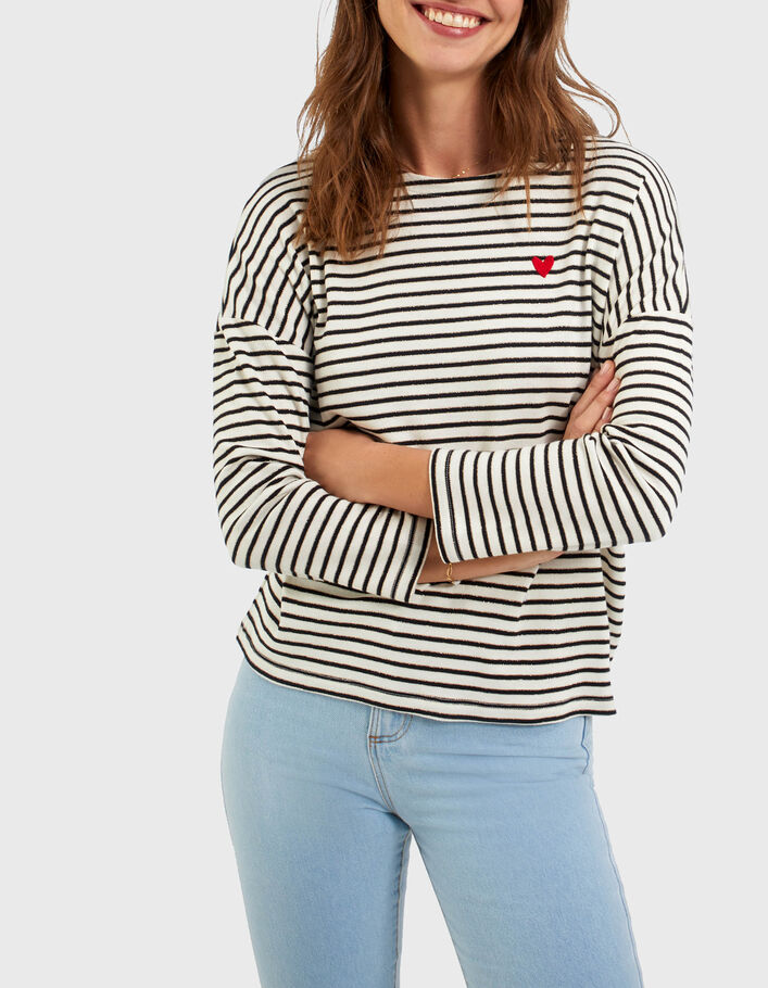I.Code sailor T-shirt with stripes and embroidered heart