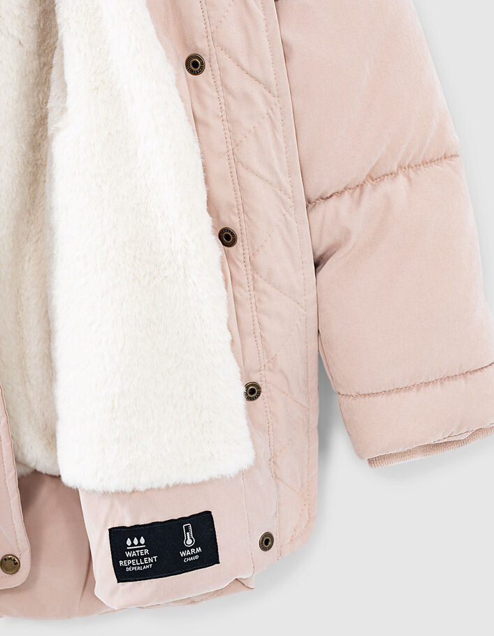 Girls’ powder pink hooded long padded jacket