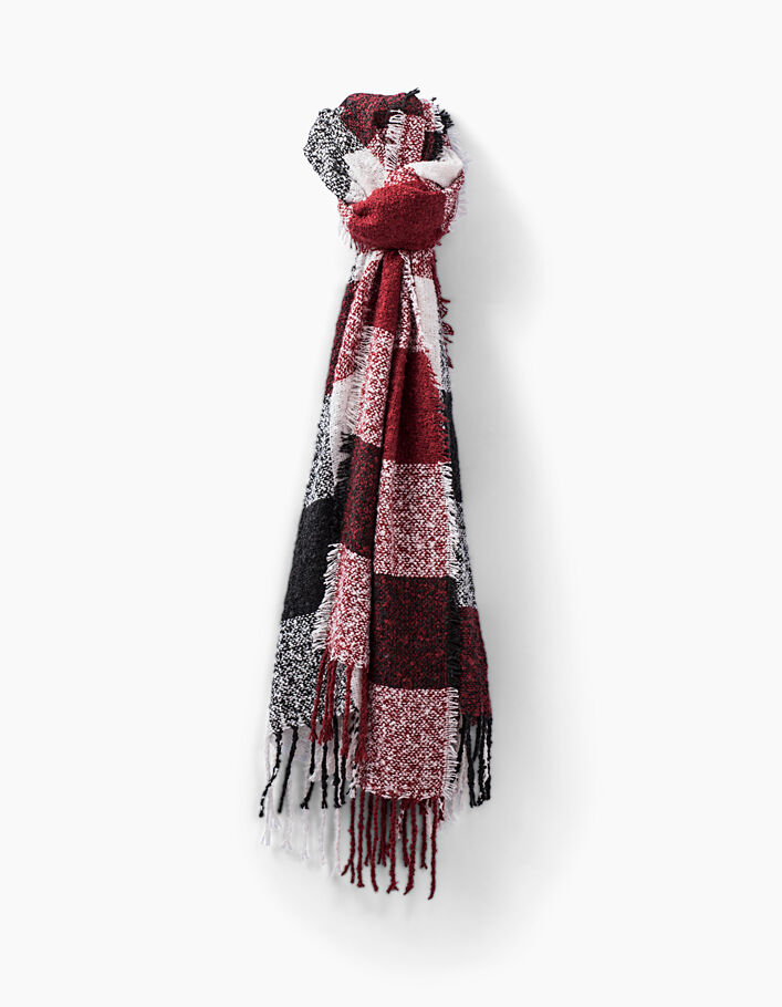 Girls’ dark red, white and grey check scarf