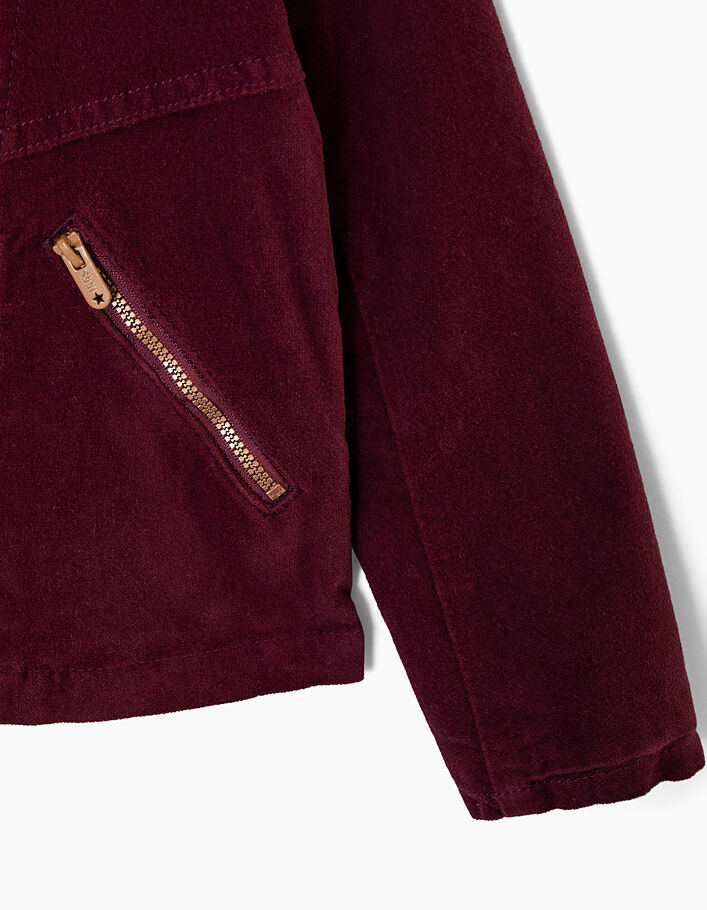 Veste prune en velours lisse esprit motard fille