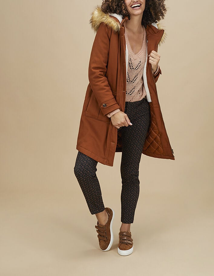 I.Code caramel fur-lined hooded parka