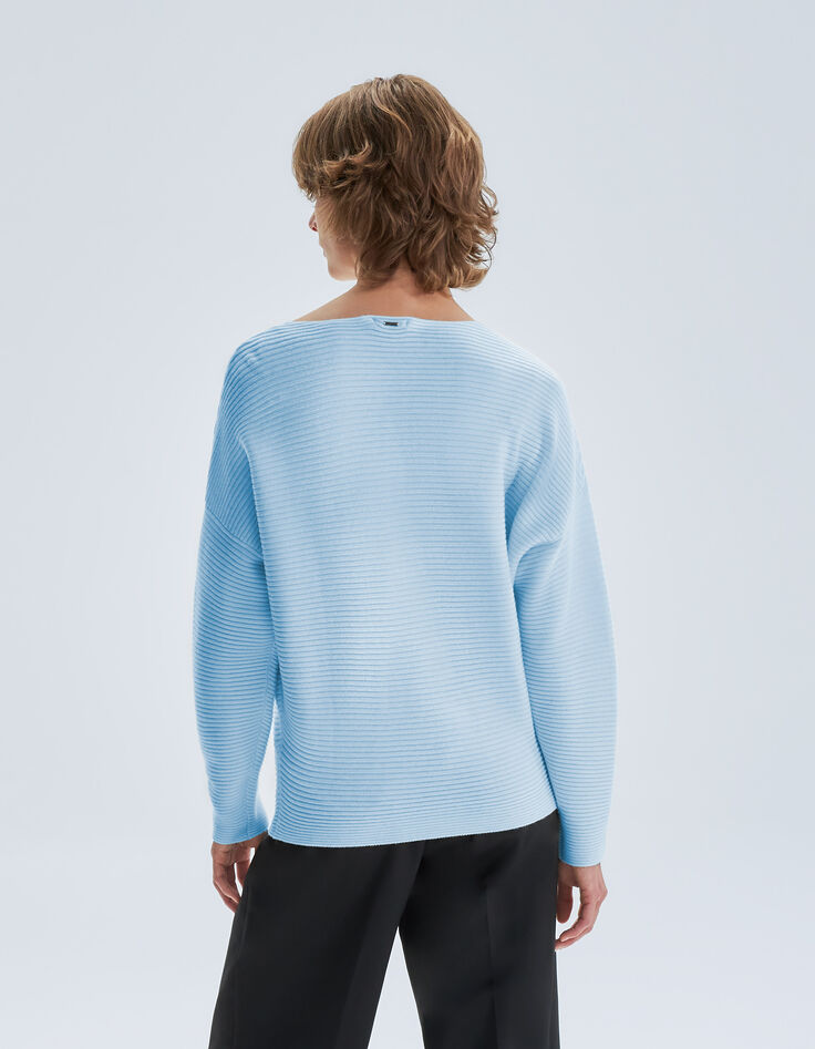 Women’s blue ribbed knit boat neck sweater IKKS