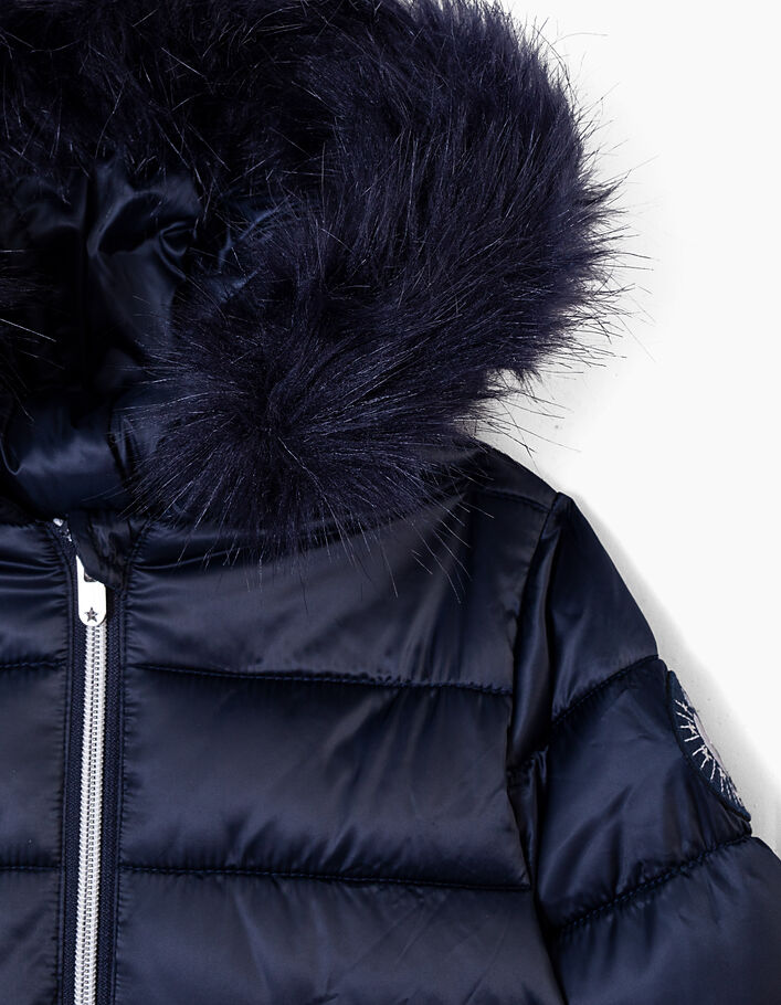 Girls’ navy padded jacket with navy lace