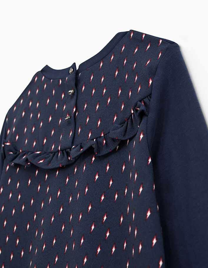 Girls' navy mixed-fabric lightning print top