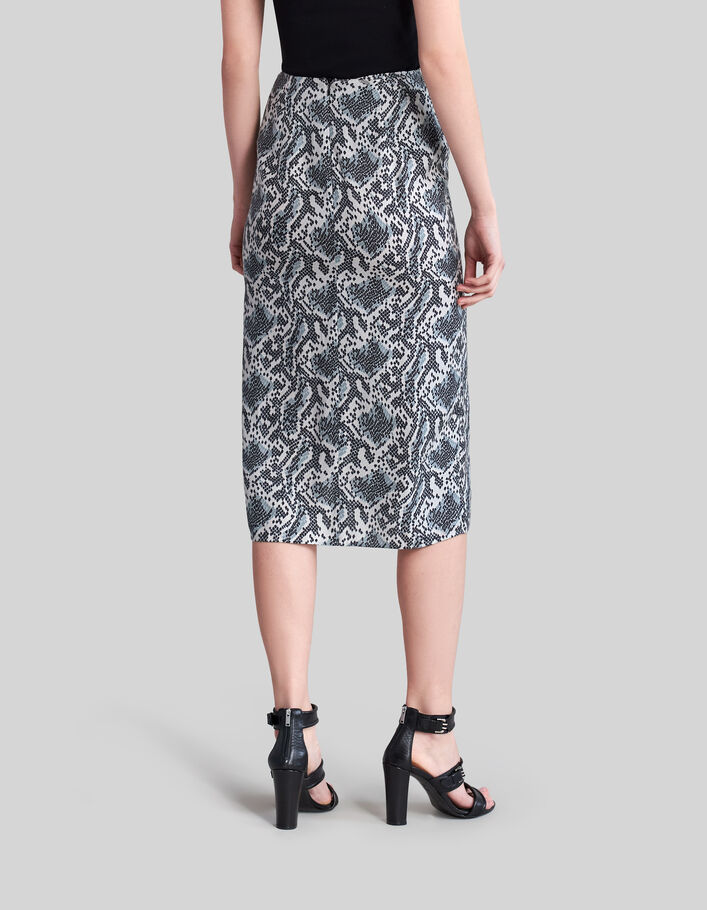 Women’s off-white satin skirt with graphic python print